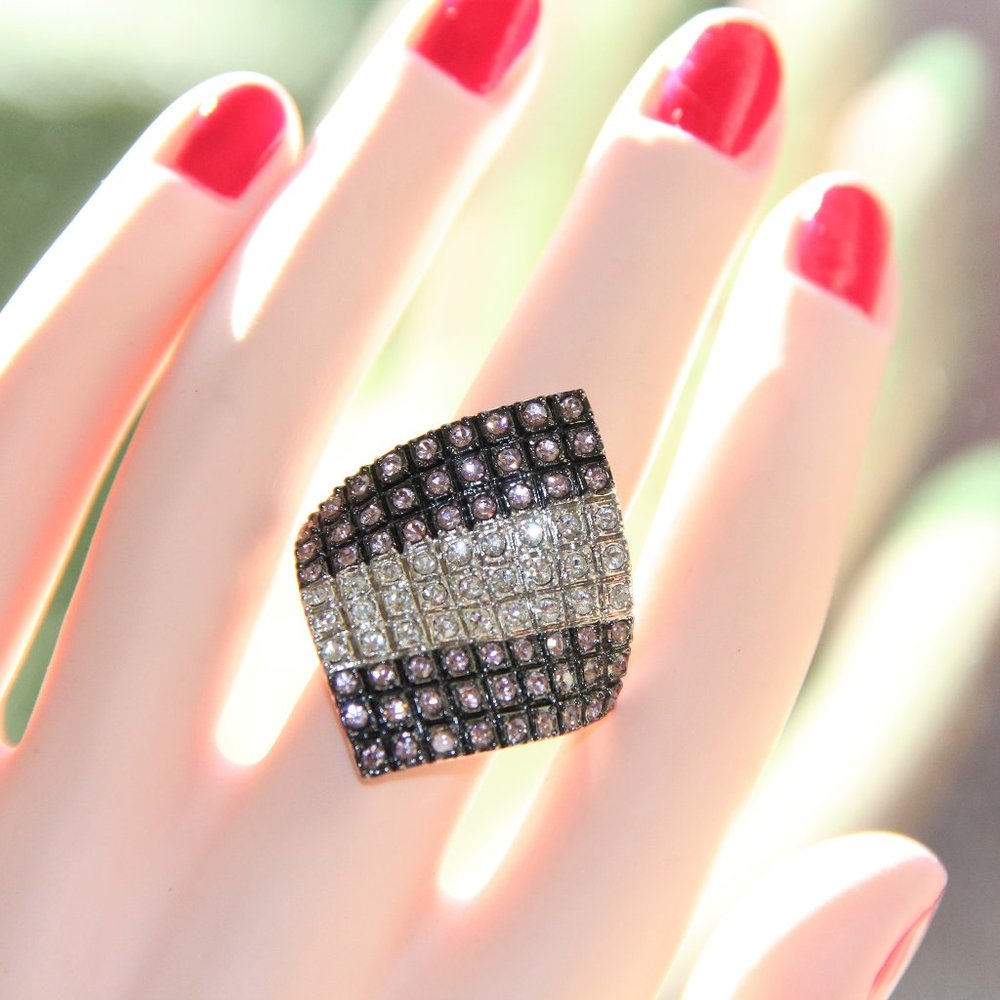 Camille Lucie Pave Crystal Knuckle Rhodium Ring - Gem